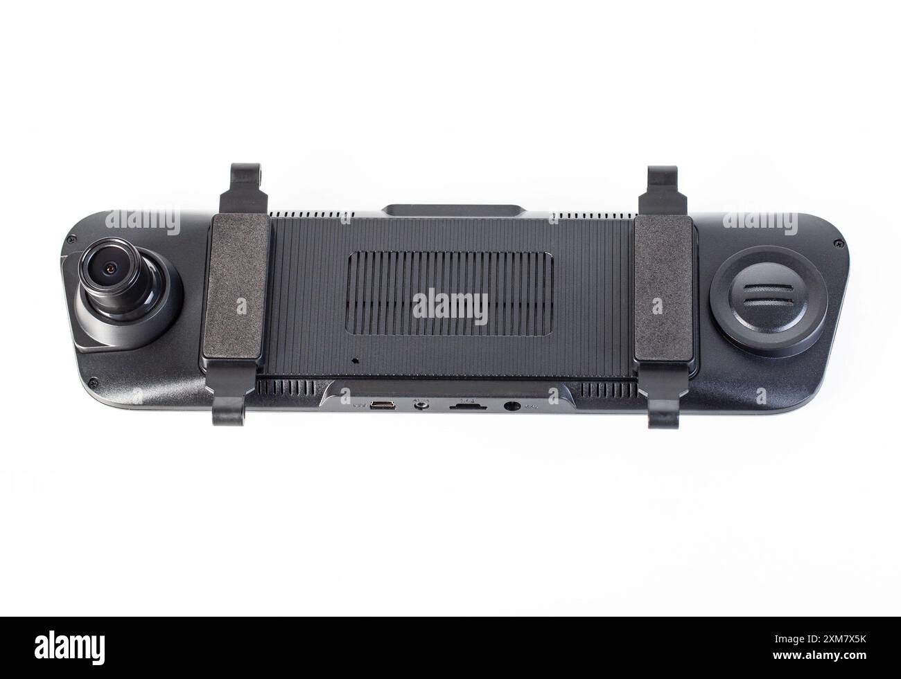 Car mirror with rear view camera and video recorder on a white ...