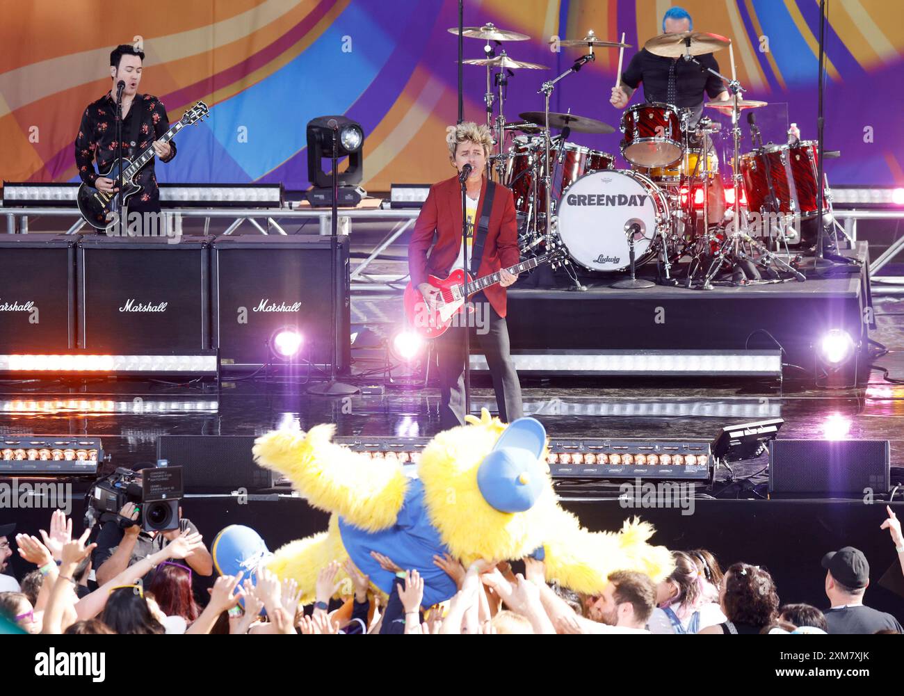 New York, United States. 26th July, 2024. GMA mascot Ray crowd surfs as ...