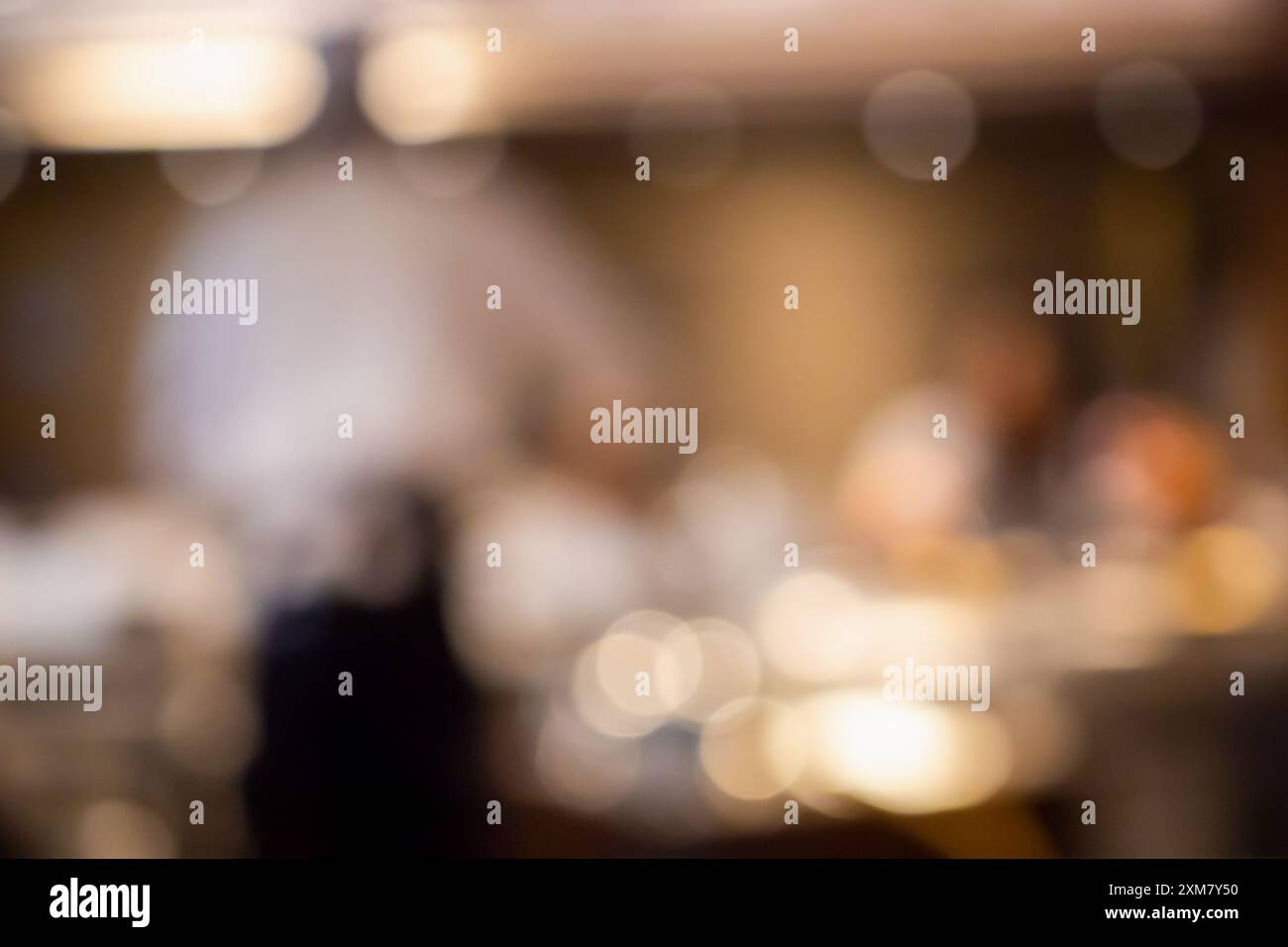 Chef cooking in restaurant kitchen abstract blurred defocused ...
