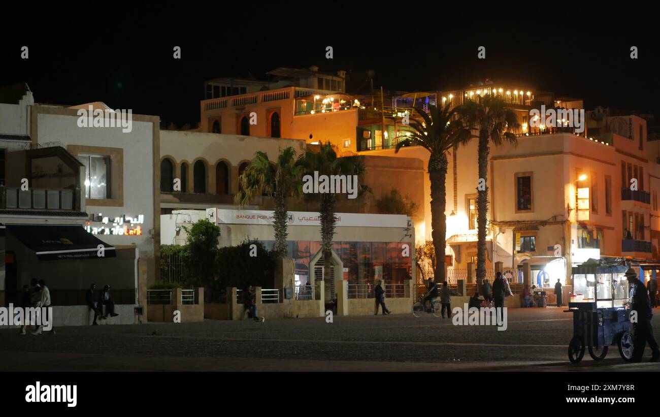 The central square at nighttime in the Medina, Essaouira, Morocco Stock ...