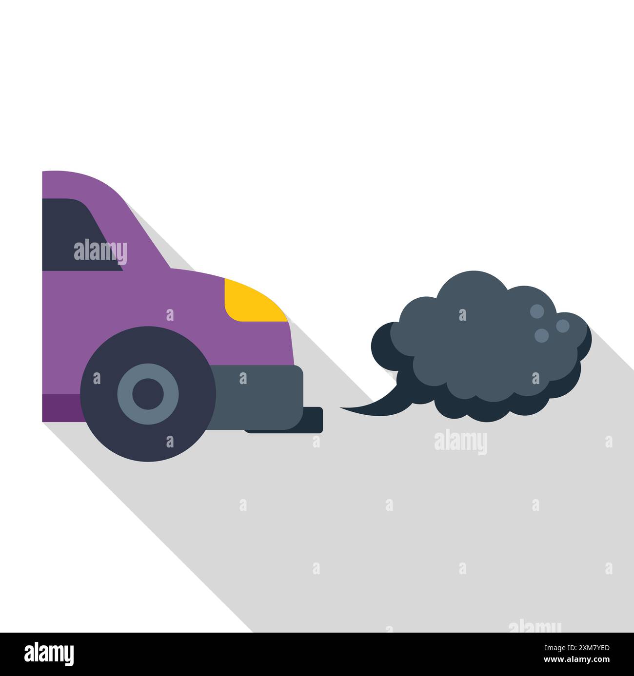 Purple car is releasing a large cloud of black smoke, symbolizing ...