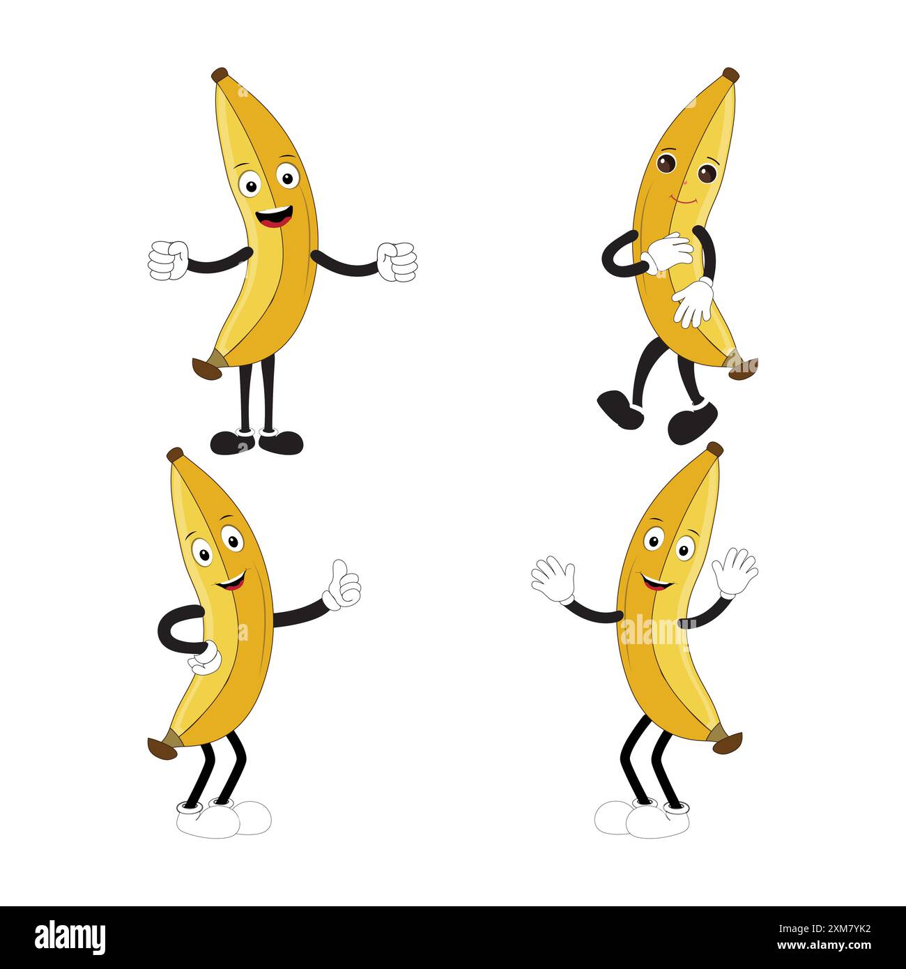 Groovy banana. Set funny cartoon trendy retro style fruit character ...