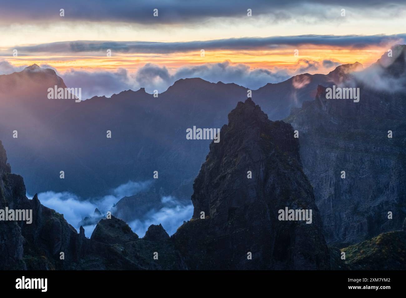 Pico do Arieiro. Mountains at Evening Twilight. Blue Hour. Cloud ...