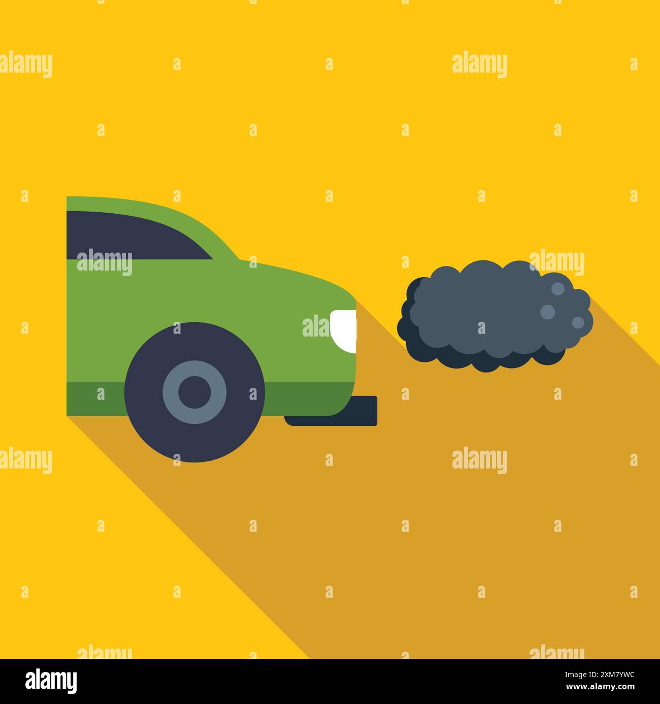 Green car emitting exhaust fumes symbolizing environmental pollution ...
