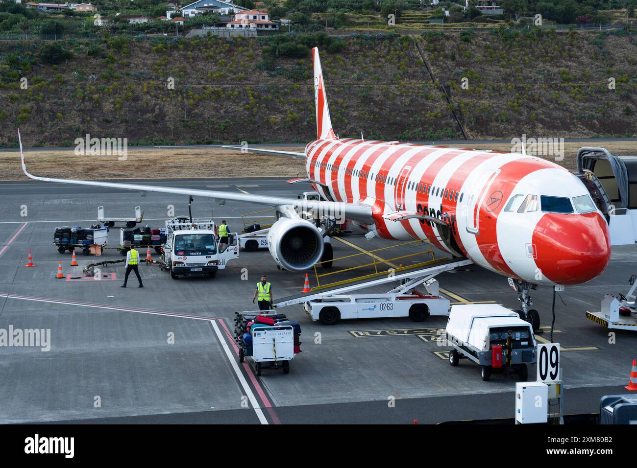 MADEIRA - JUNE 6, 2024: Condor Airlines Airplane Luggage Unloading at ...