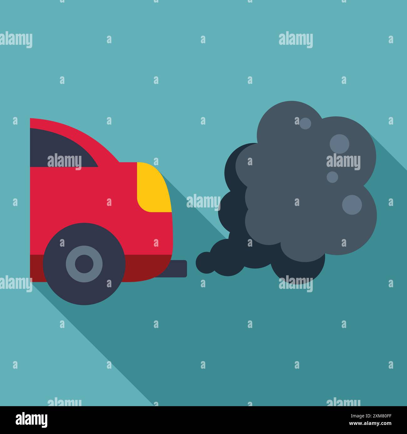 Red car emitting exhaust fumes, air pollution concept Stock Vector ...
