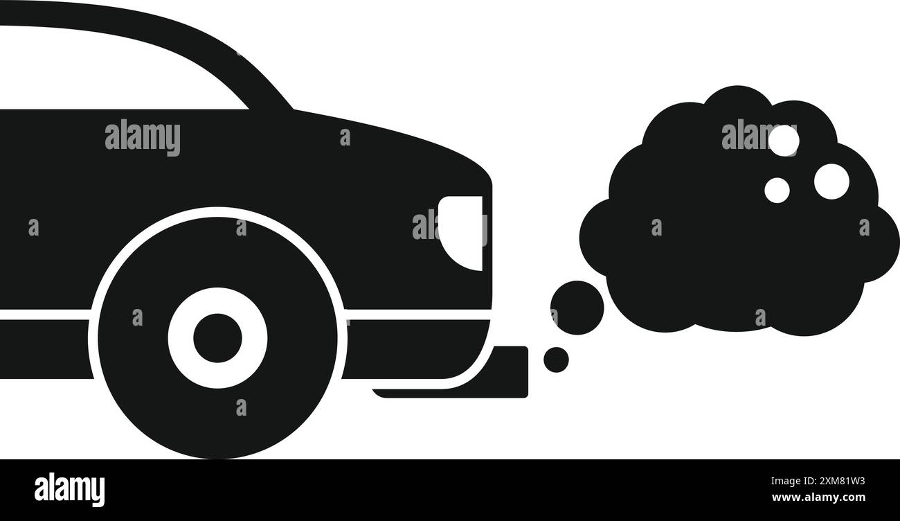 Black silhouette icon of a car emitting exhaust fumes, symbolizing air ...