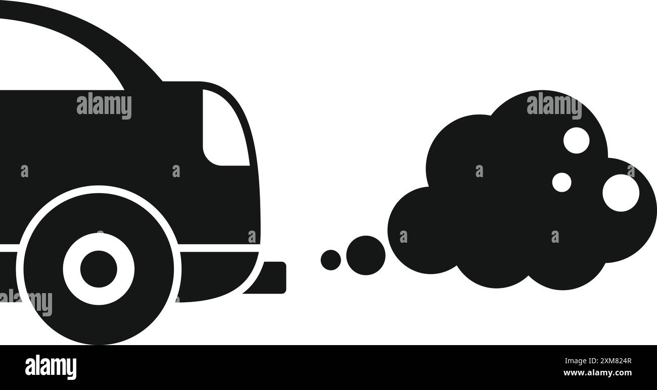 Black and white icon of a car emitting smoke pollution, representing ...