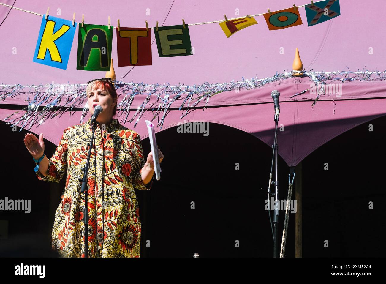 Malmesbury, UK. 26th July, 2024. Kate Fox, British poet, author and ...