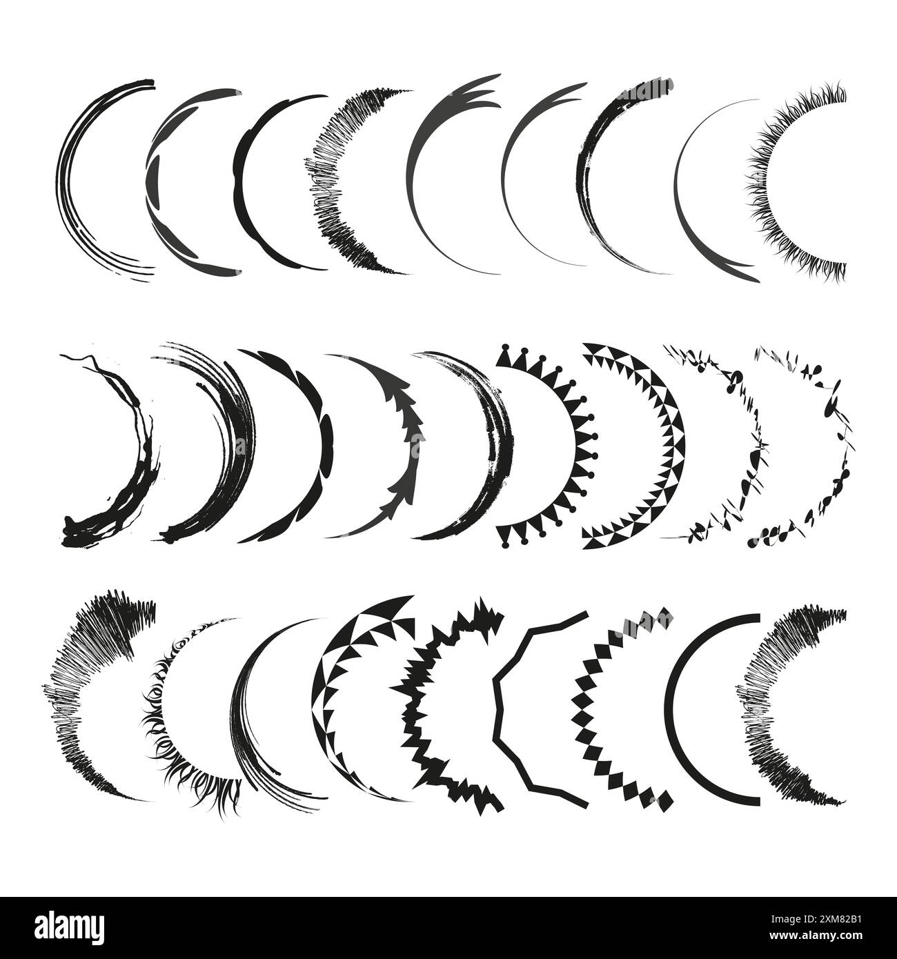 Abstract Crescent Shapes. Hand drawn Vector Designs. Modern Minimalist ...