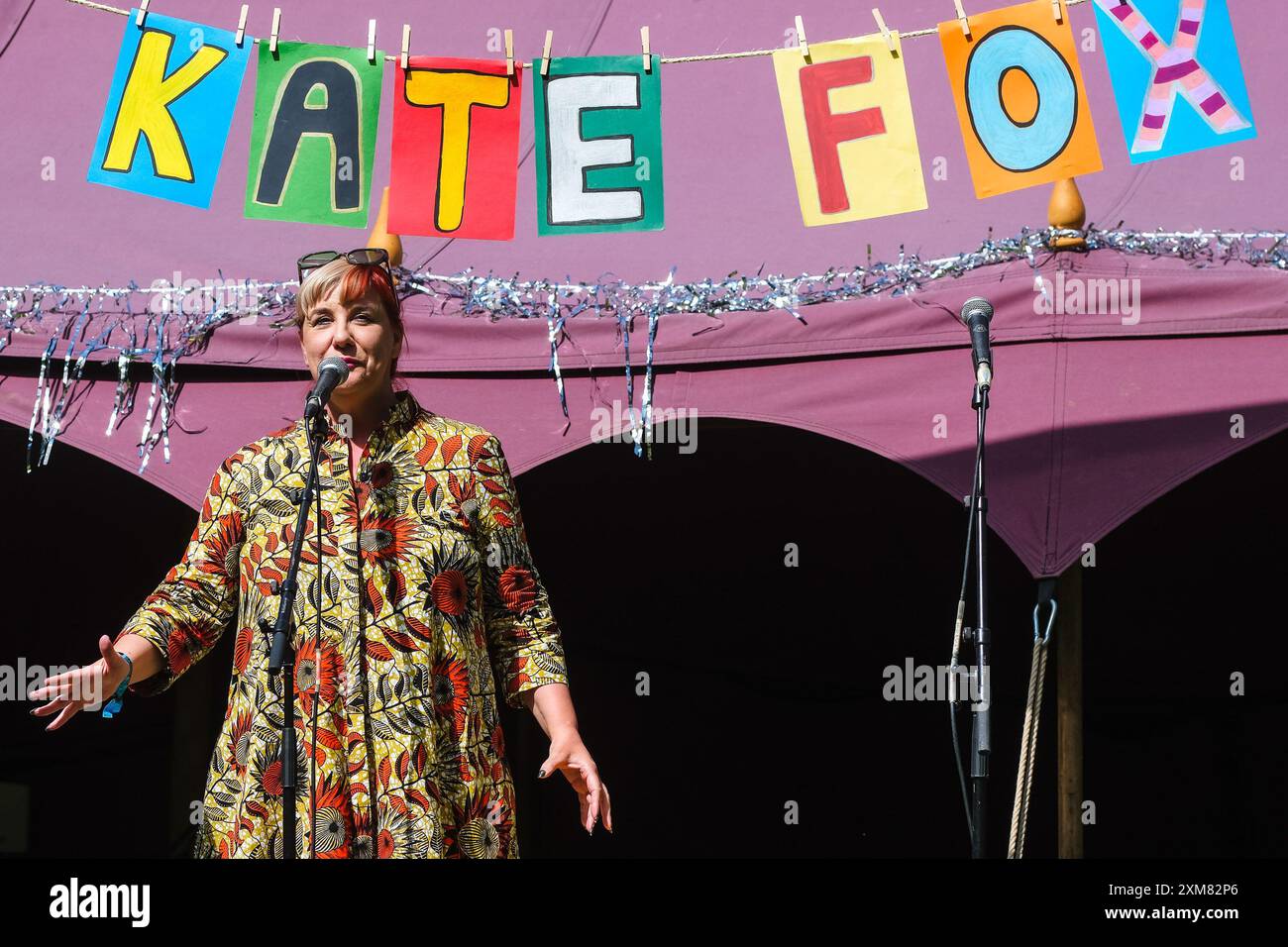 Malmesbury, UK. 26th July, 2024. Kate Fox, British poet, author and ...