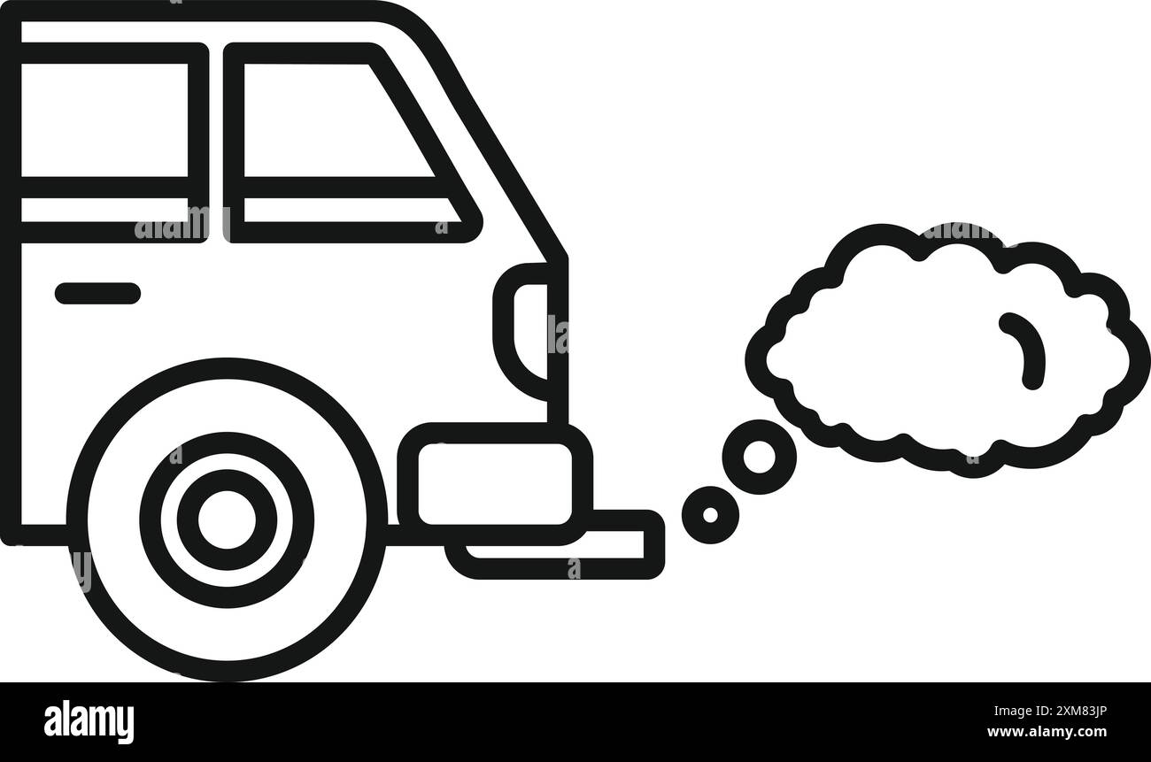 Line drawing of an old car releasing toxic smoke pollution, concept for ...