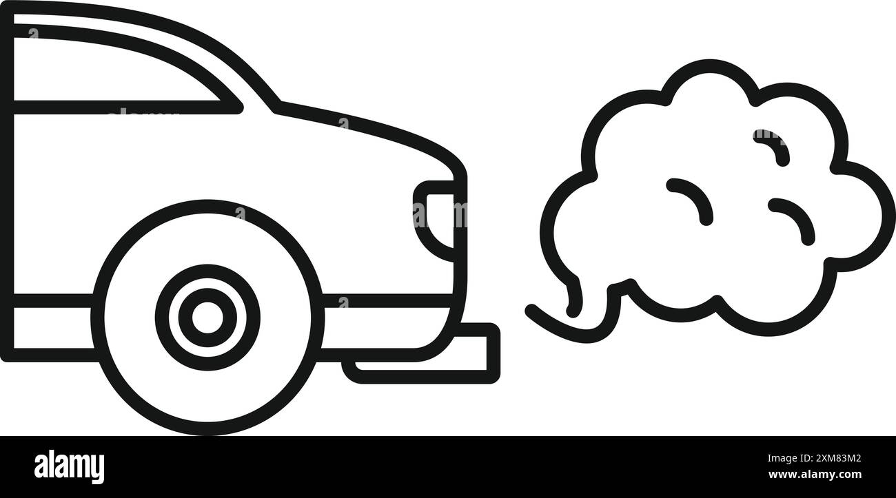 Line icon of a car emitting exhaust fumes representing pollution Stock ...