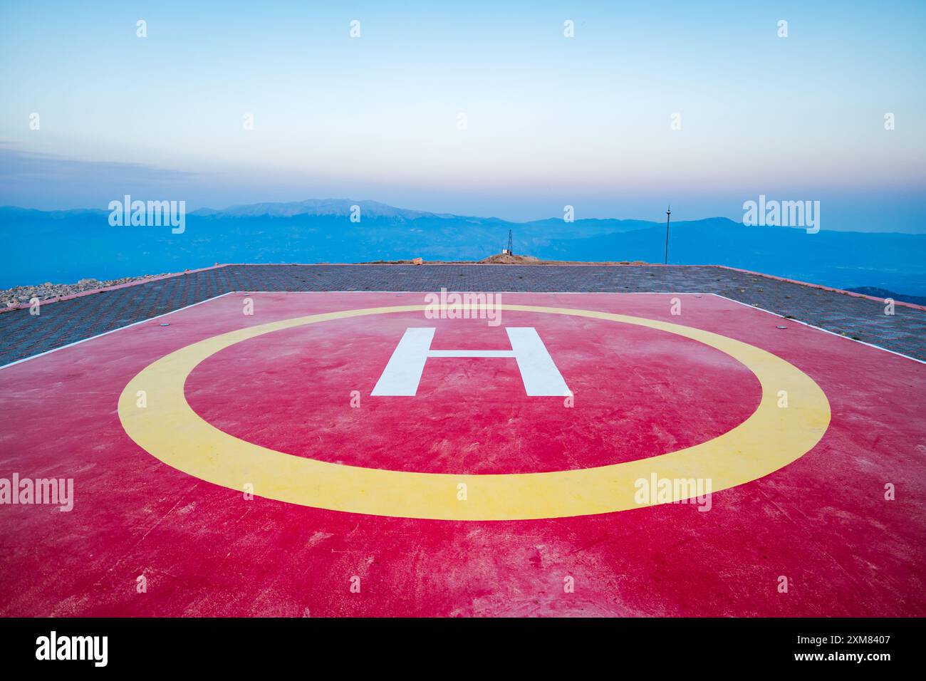 Helipad on mountain top, helicopter landing site on hill area Stock ...