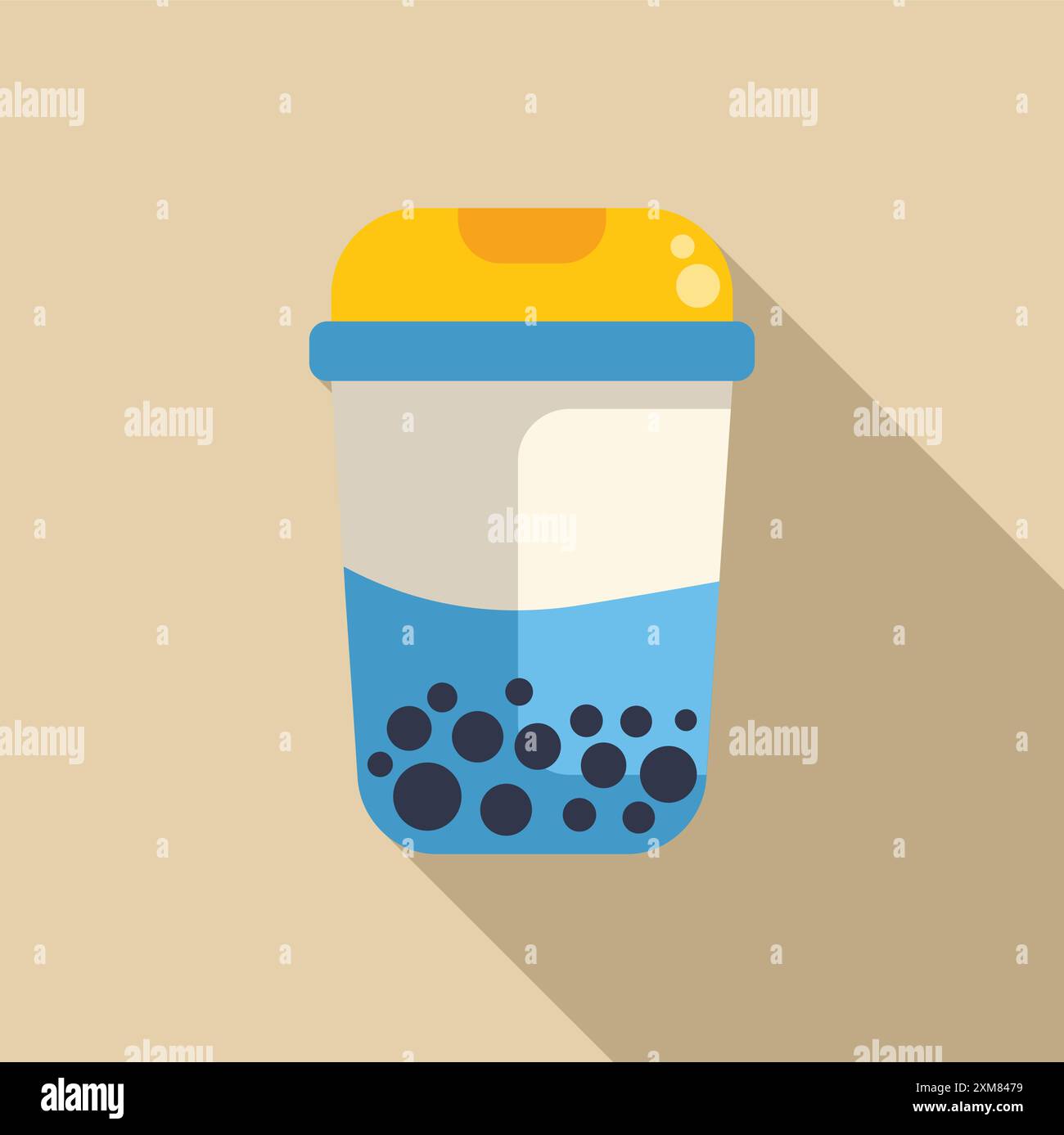 Refreshing blue boba tea with ice in a disposable plastic cup with a ...