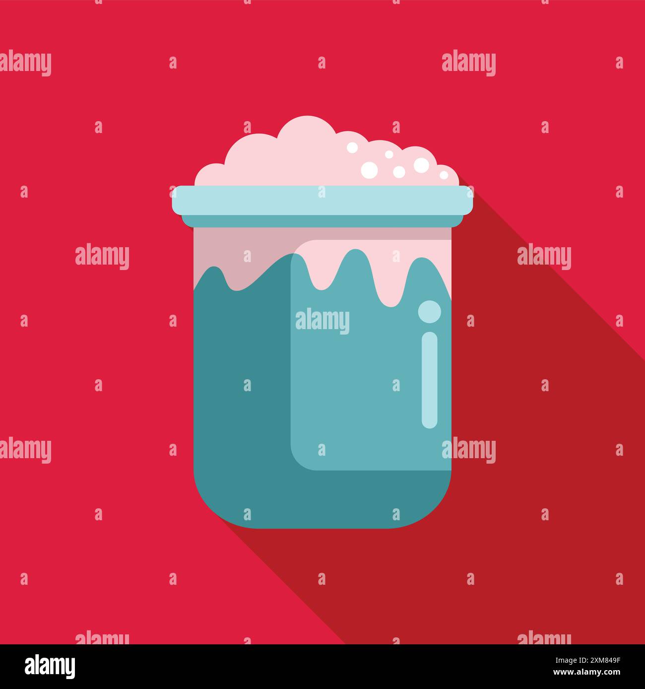 Glass beaker overflowing with pink foaming liquid chemical experiment ...