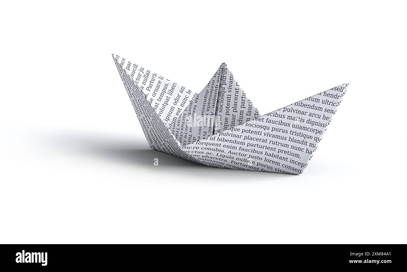 Origami paper boat lorem ipsum text white background 3d render Stock ...