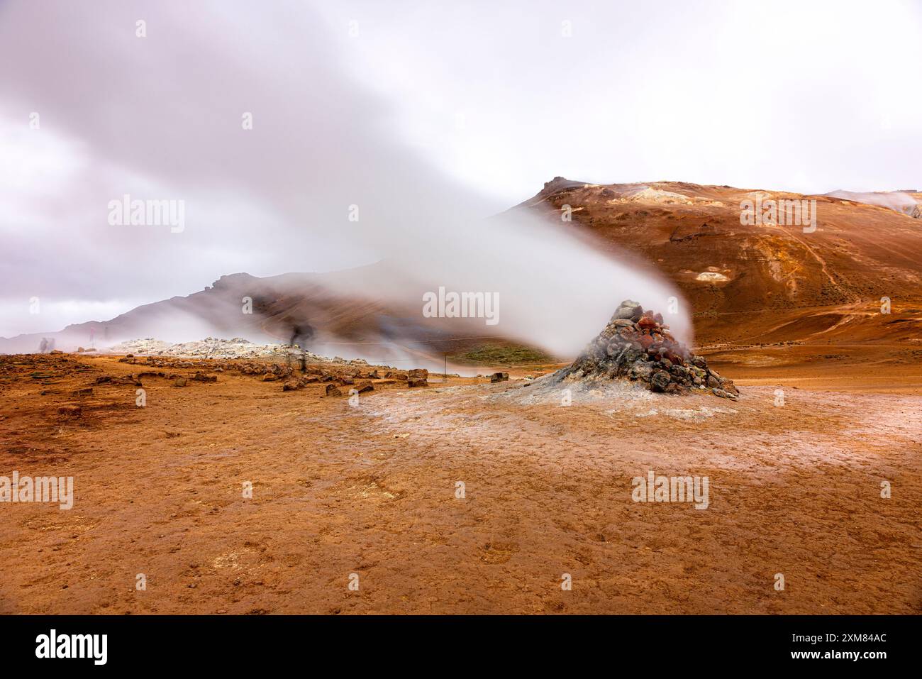 Geothermal vent erupting steam Hverir iceland background Stock Photo ...