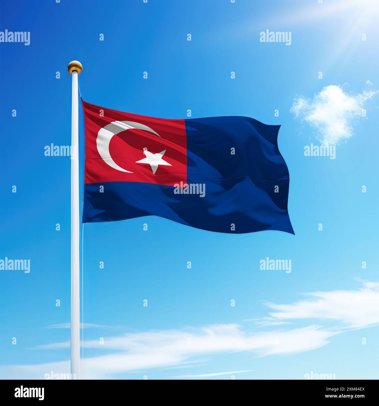 Waving flag of Johor is a state of Malaysia on flagpole with sky ...