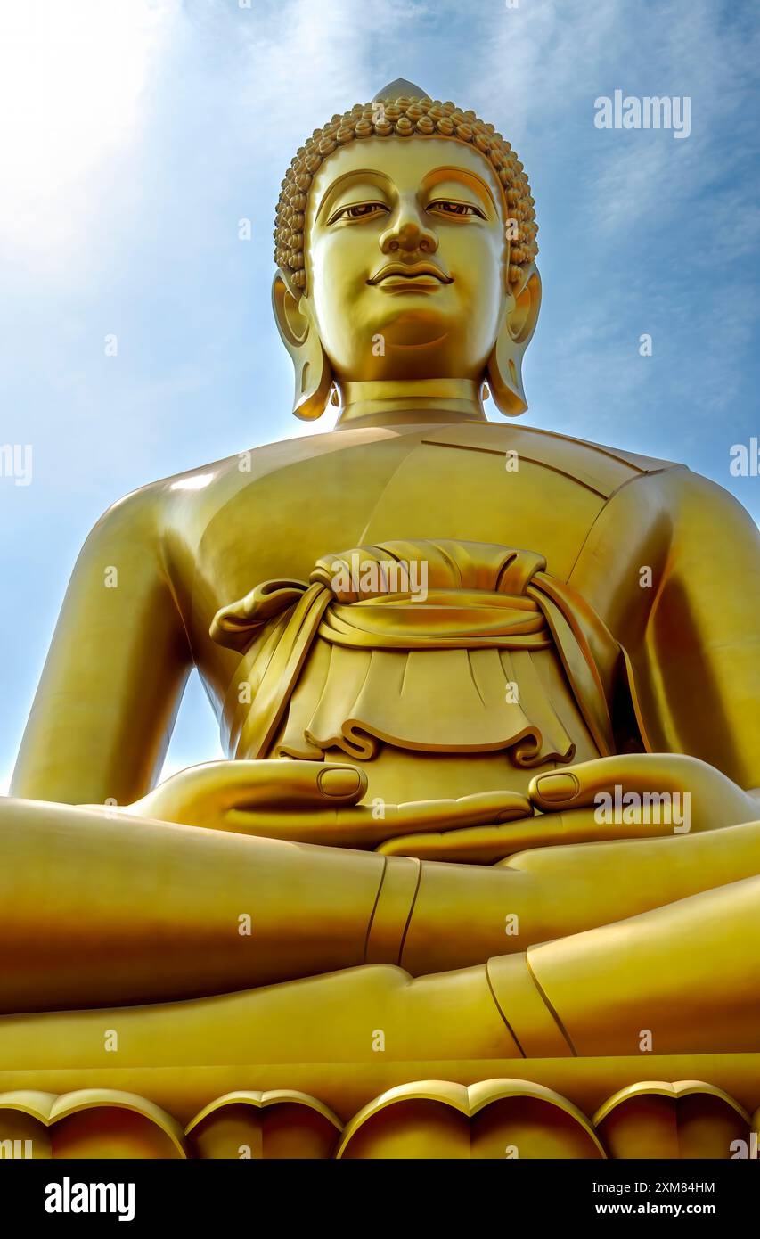 Largest Golden Buddha Sun Altar Wat Paknam Bhasicharoen in Bangkok Thailand. Temple established ...