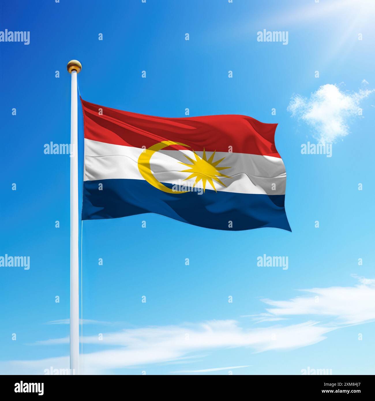 Waving flag of Labuan is a state of Malaysia on flagpole with sky ...