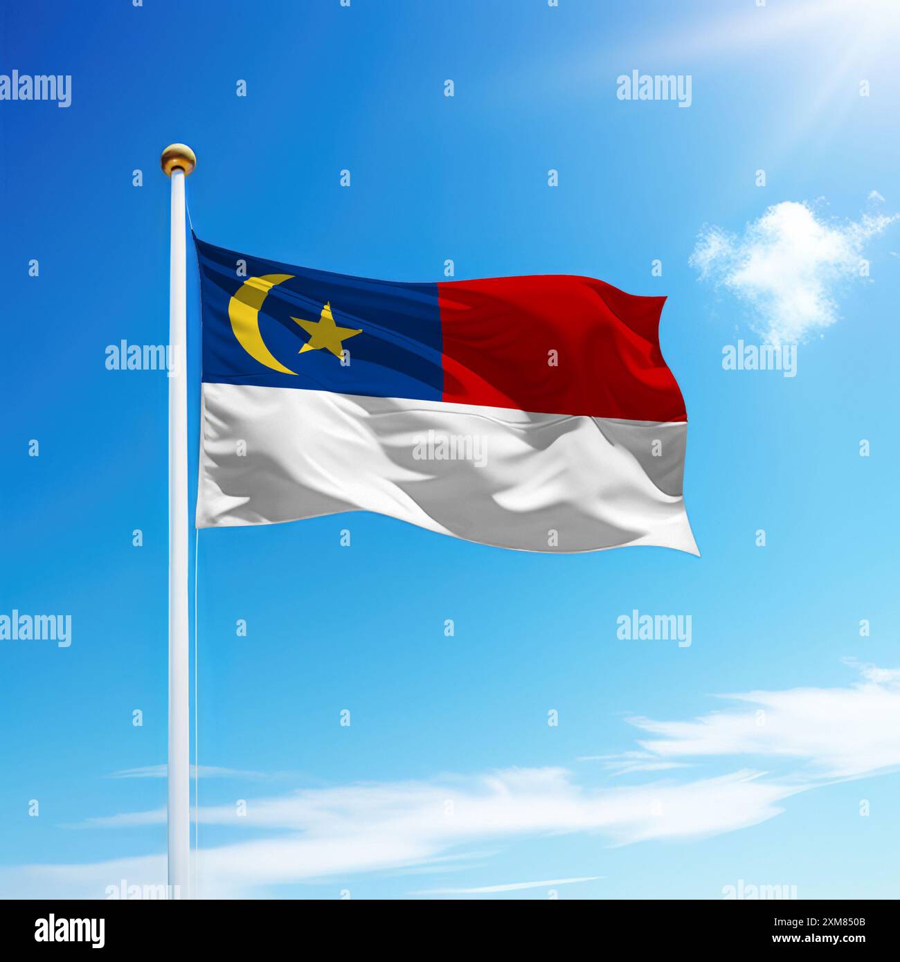 Waving flag of Malacca is a state of Malaysia on flagpole with sky background Stock Photo - Alamy