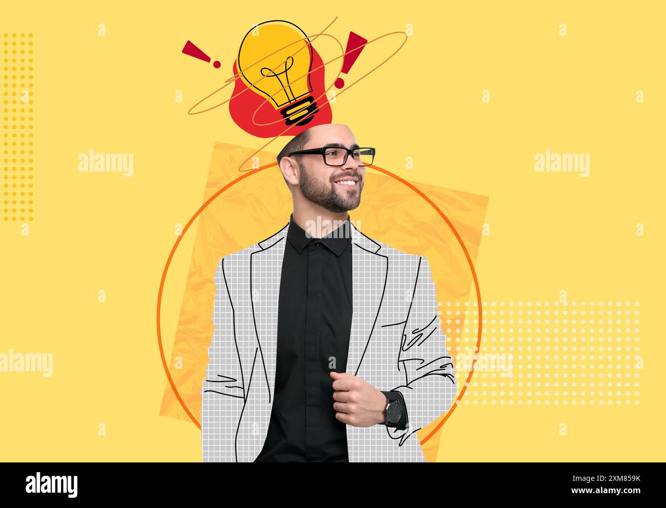 Great idea or solution, creative art collage. Businessman with light ...