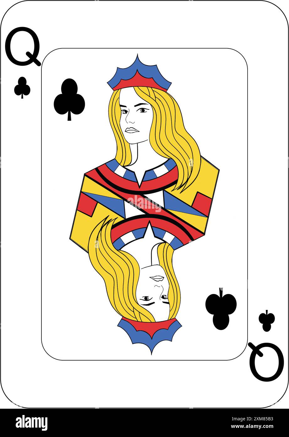 Queen of clubs. One playing card, illustration Stock Photo - Alamy
