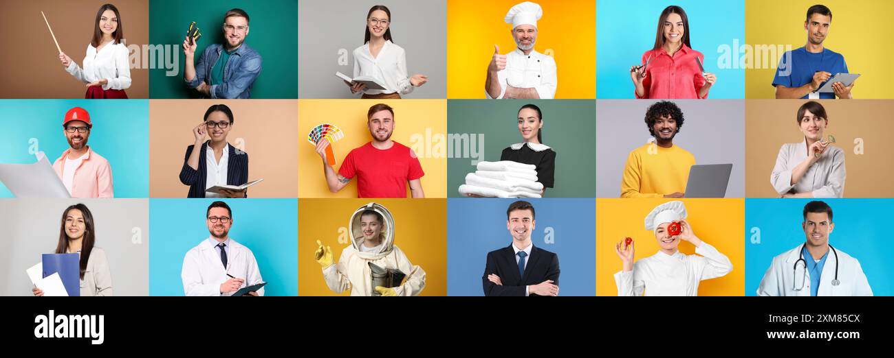 People of different professions. Collage with portraits on various ...