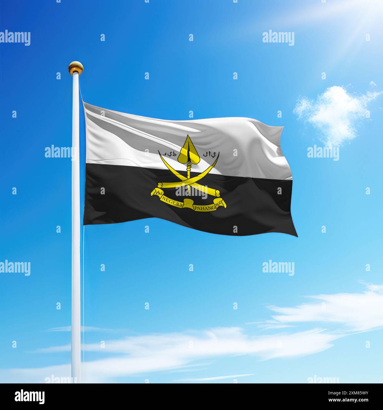 Waving flag of Pahang is a state of Malaysia on flagpole with sky ...