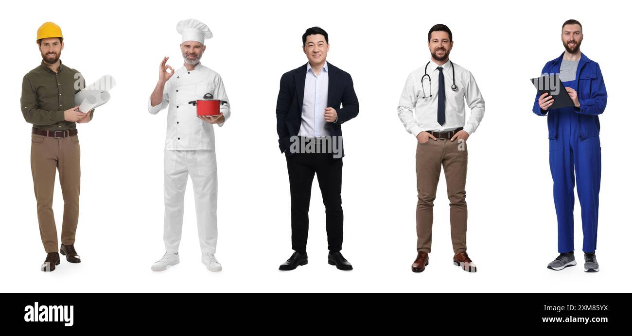 People of different professions. Collage with portraits on white ...