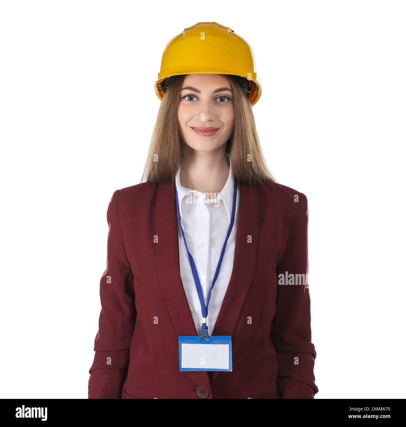 Engineer in hard hat on white background Stock Photo - Alamy