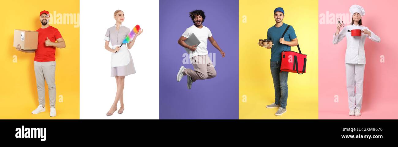 People of different professions. Collage with portraits on various ...