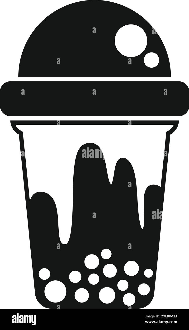 Black and white silhouette of a plastic cup full of bubble tea ...