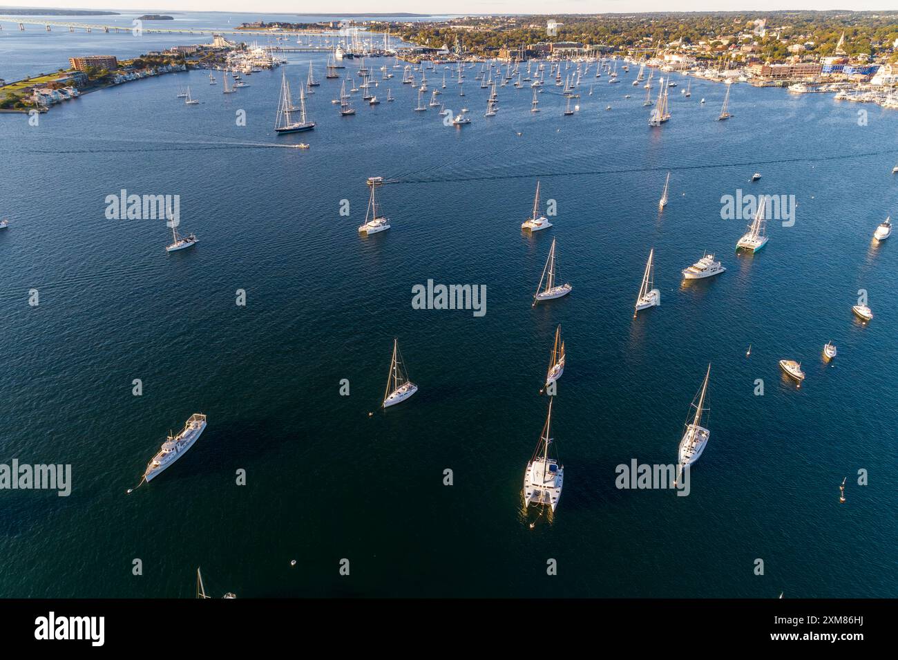 Aerial images of Newport harbor on a stunning fall evening. Newport-Rhode Island. High-res stock ...