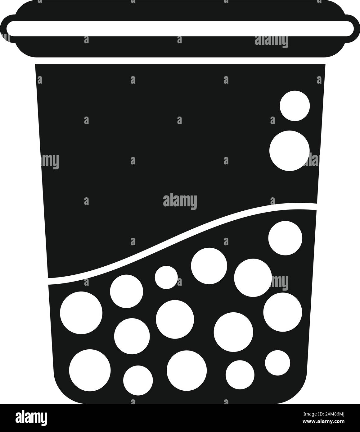 Plastic cup full of bubble tea with tapioca pearls is waiting to be ...