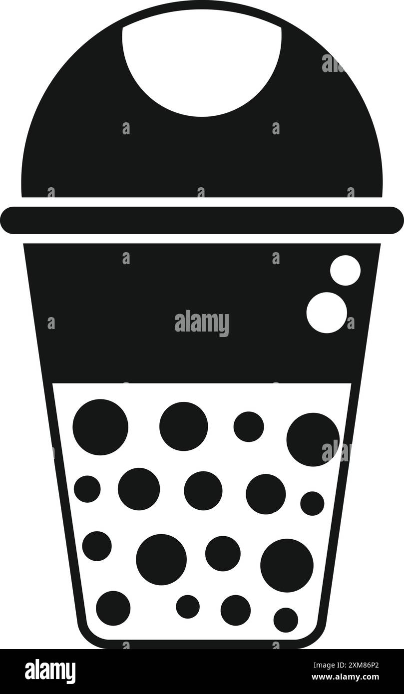Bubble tea cup with straw showing boba balls floating in milk tea glyph ...