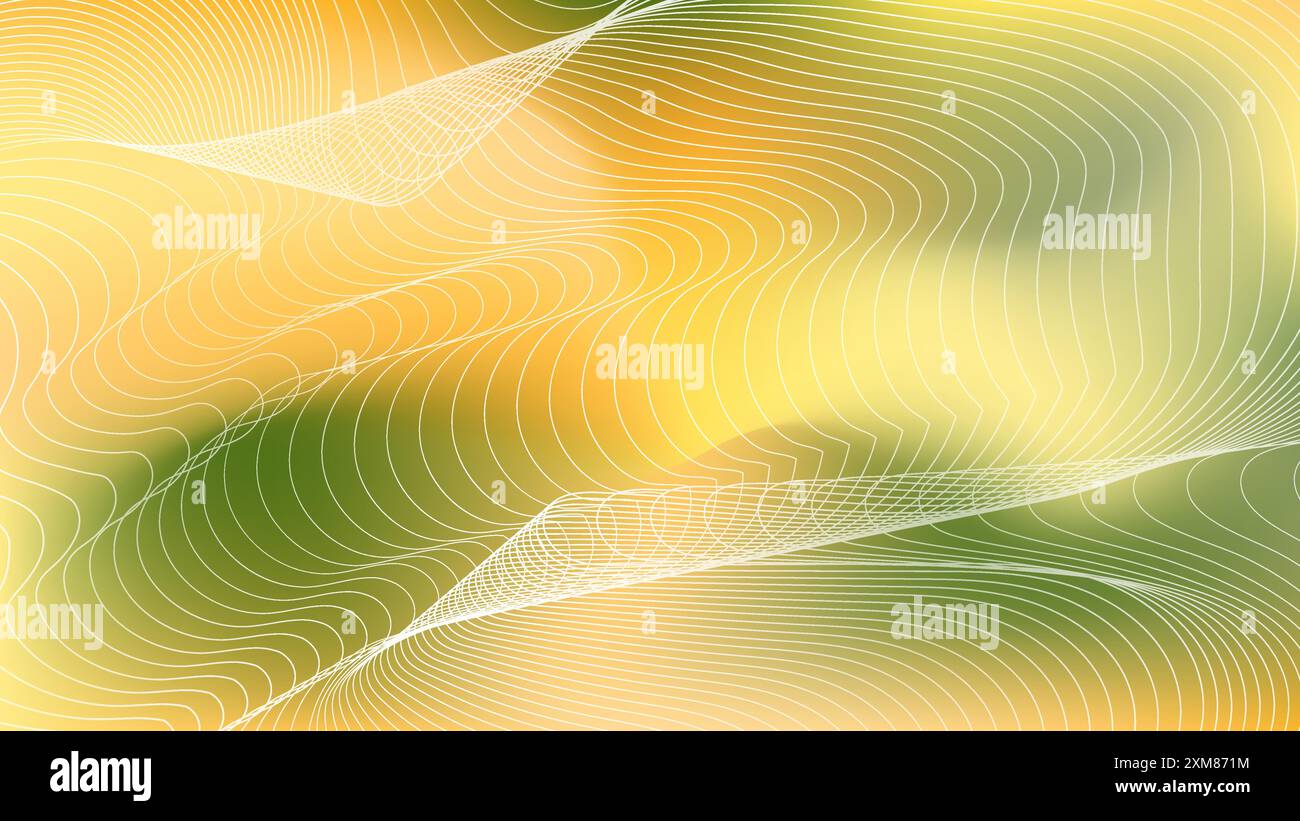 Abstract wavy lines pattern on blurred green and yellow gradient ...