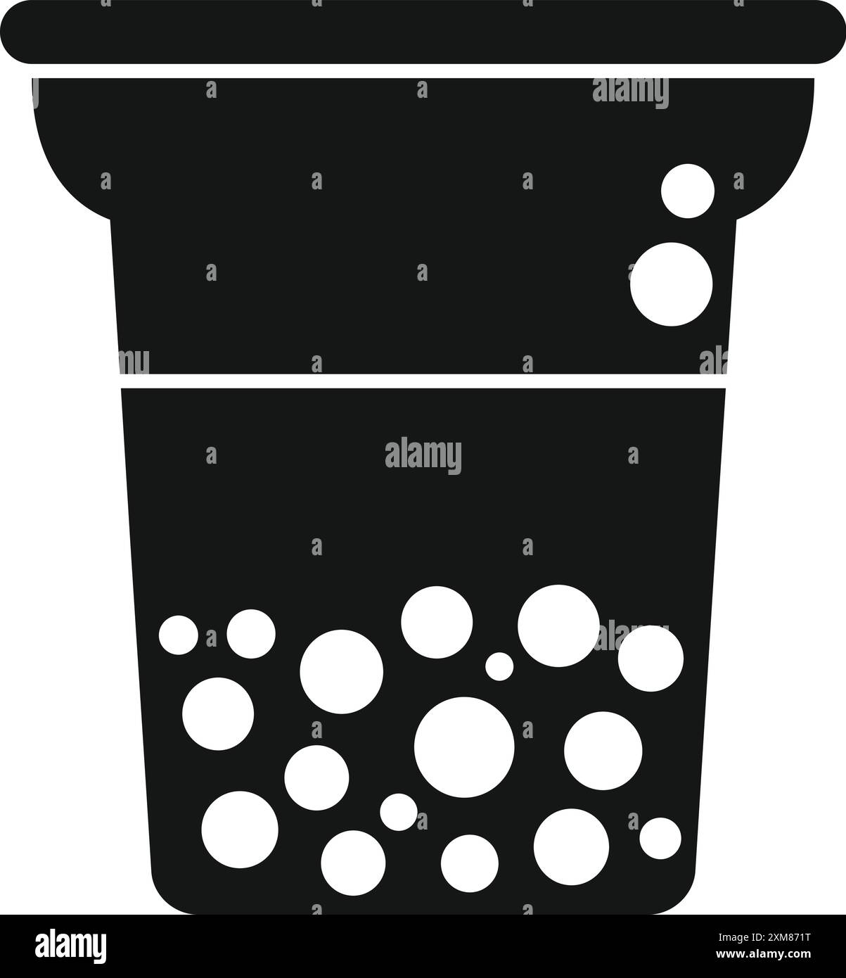 Black silhouette icon of refreshing bubble tea with tapioca pearls ...