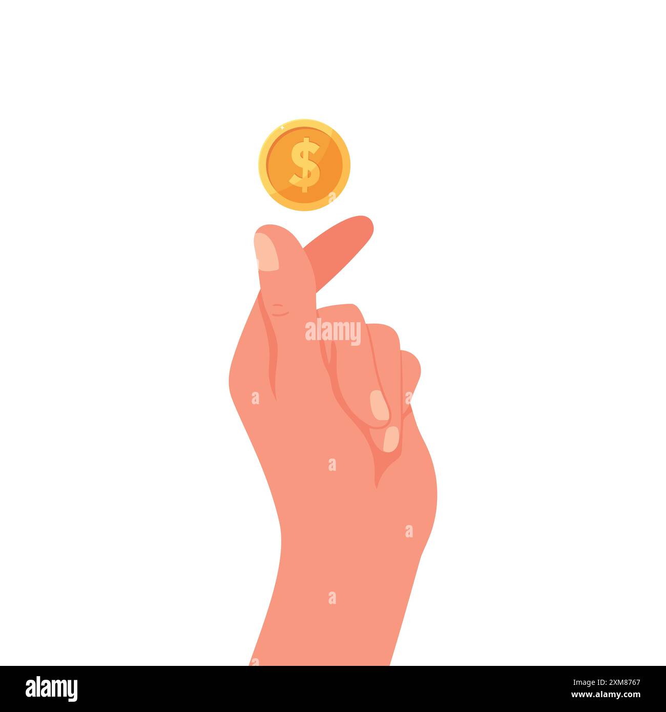 Gold coin in hand. Human hand tosses a coin. Cent in fingers. Money ...