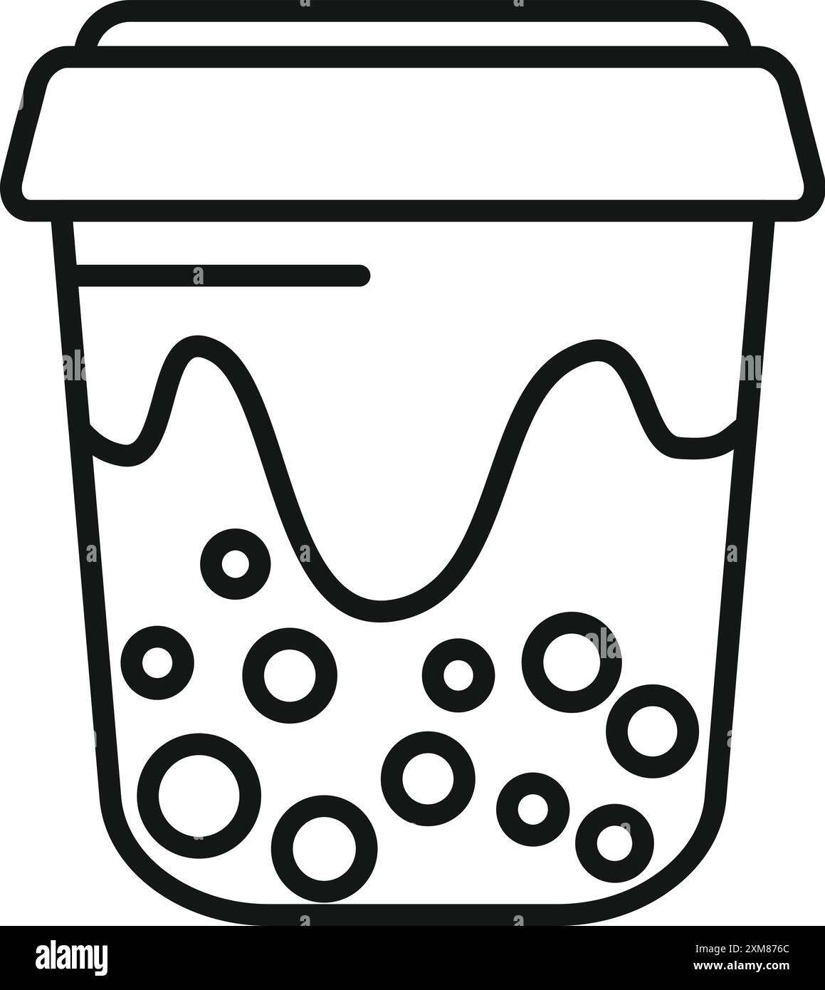 Line art drawing of bubble tea showing tapioca pearls in a styrofoam ...