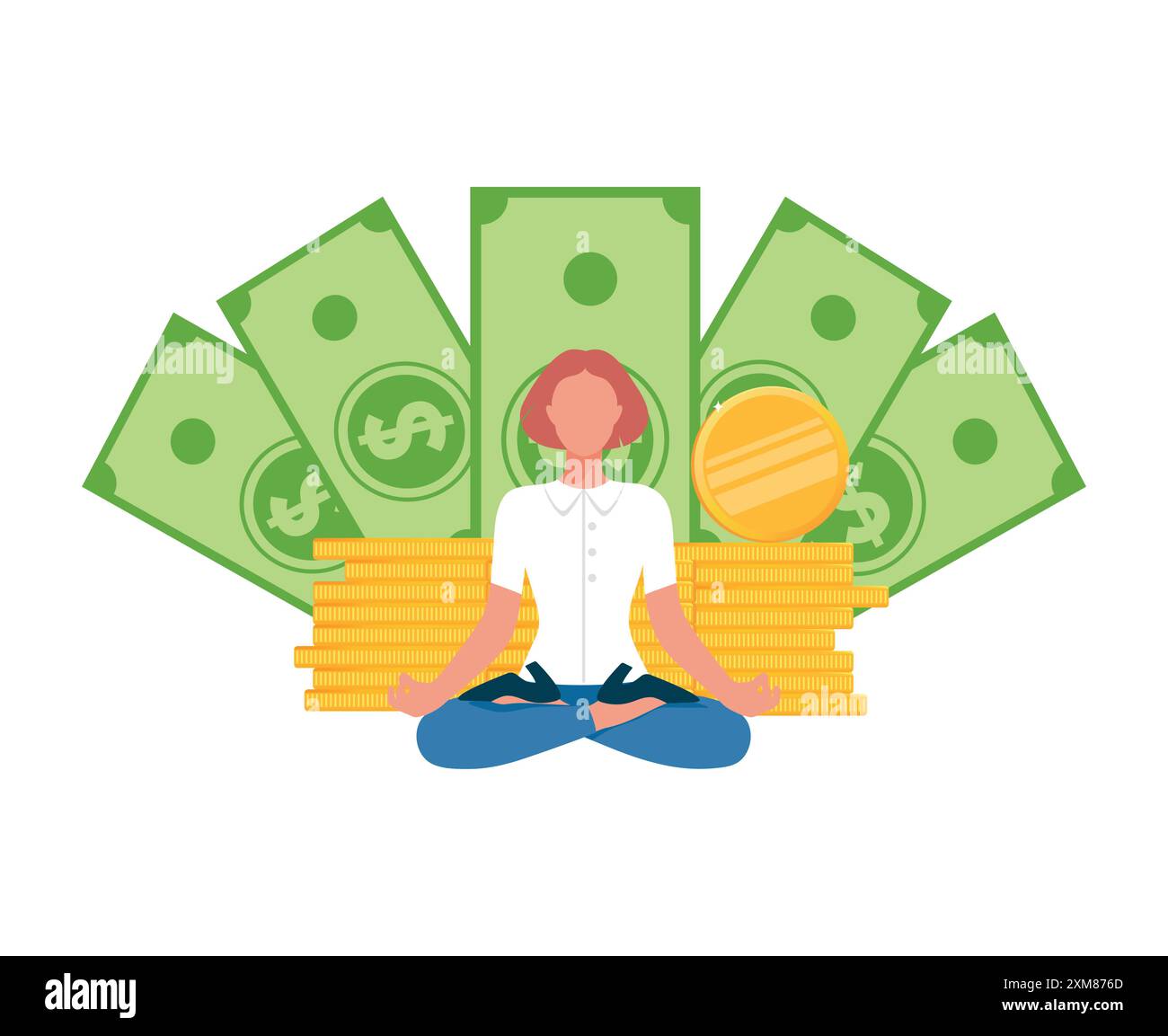 Financial wellbeing, financial guru concept. Woman sits in lotus pose ...