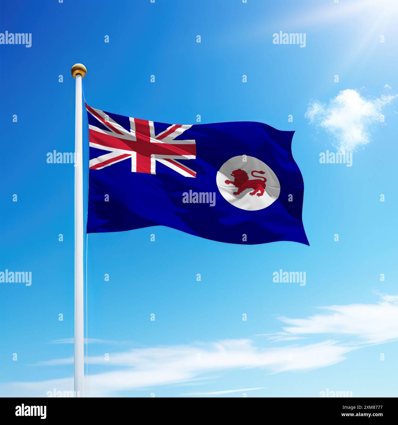 Waving flag of Tasmania is a state of Australia on flagpole with sky ...