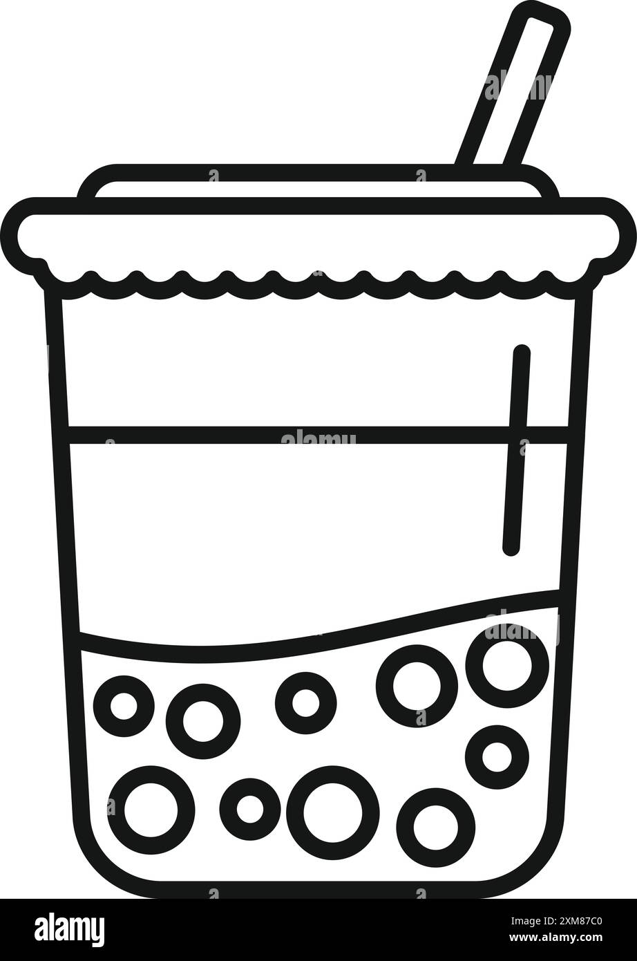 Line art icon of a bubble tea cup with tapioca pearls at the bottom ...