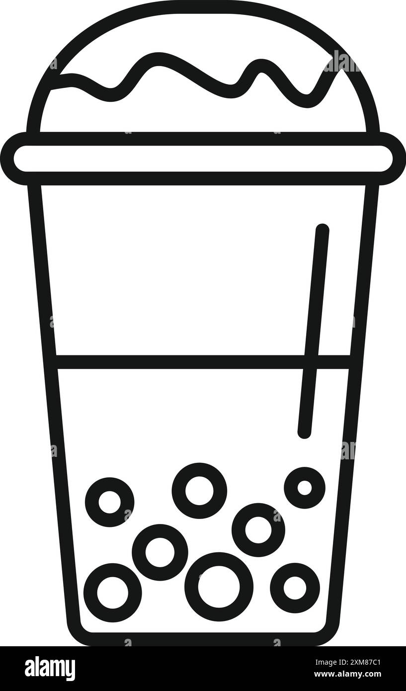 Line art icon of a refreshing bubble tea beverage with tapioca pearls ...