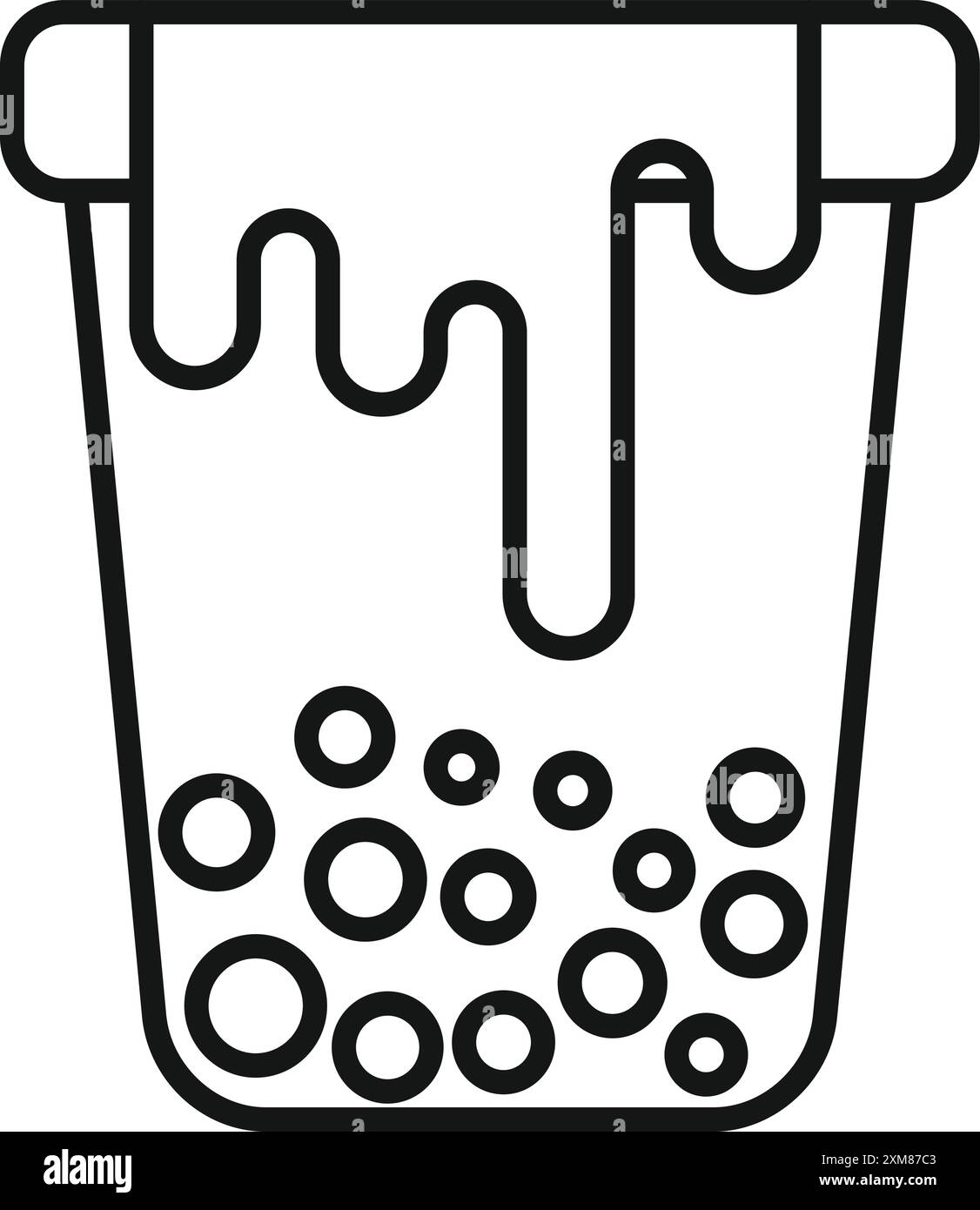 Line art icon of a bubble tea cup with tapioca pearls and dripping ...