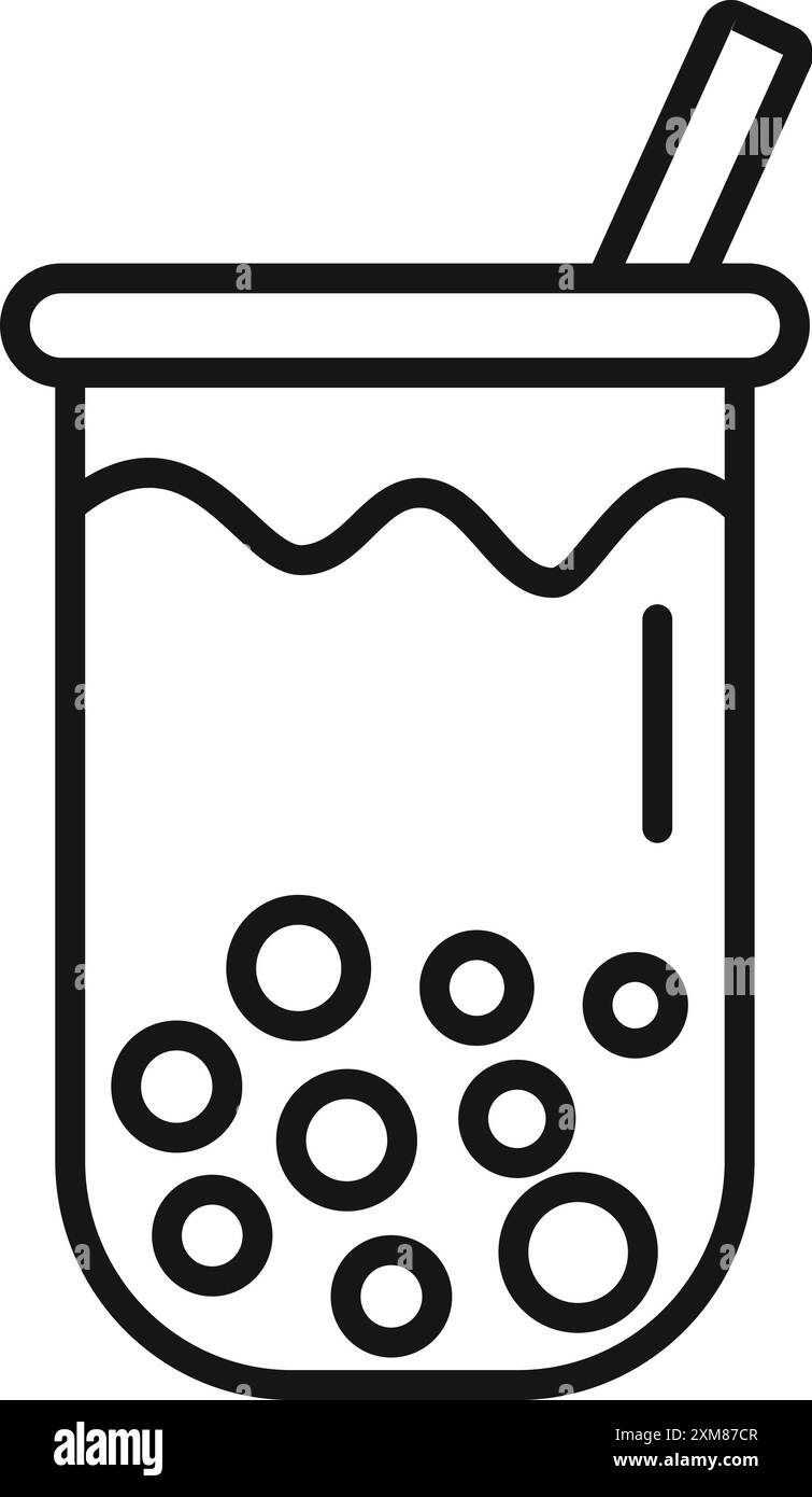 Line drawing of a plastic cup filled with bubble tea, complete with ...