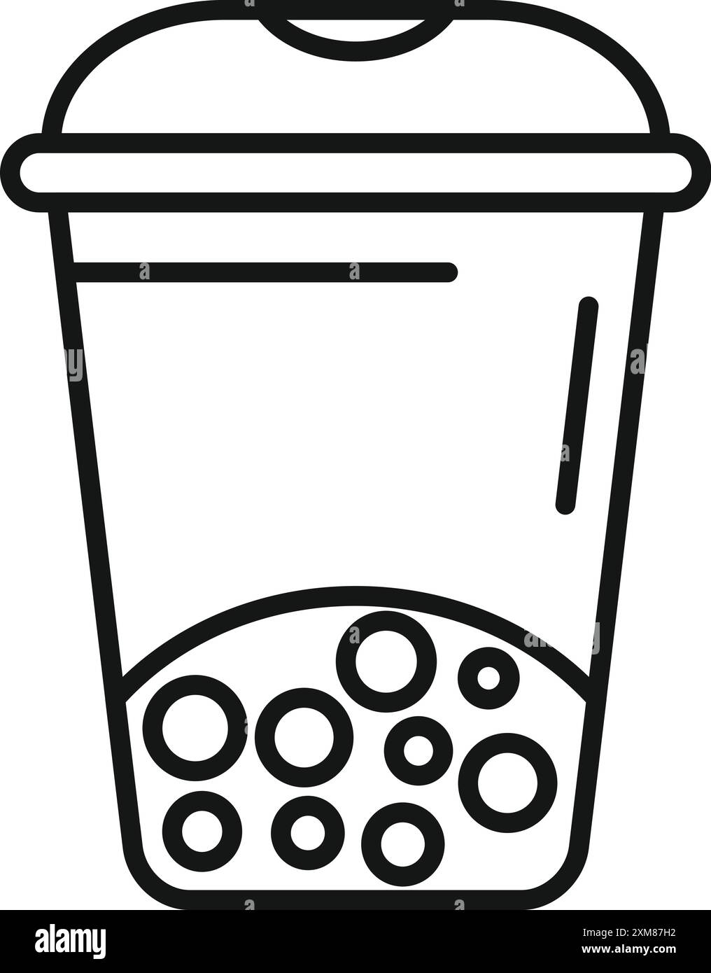 Simple line art icon of a bubble tea cup filled with delicious tapioca ...