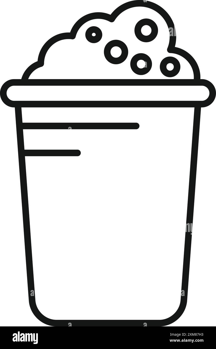 Simple line icon of a bucket full of soapy water for cleaning Stock ...