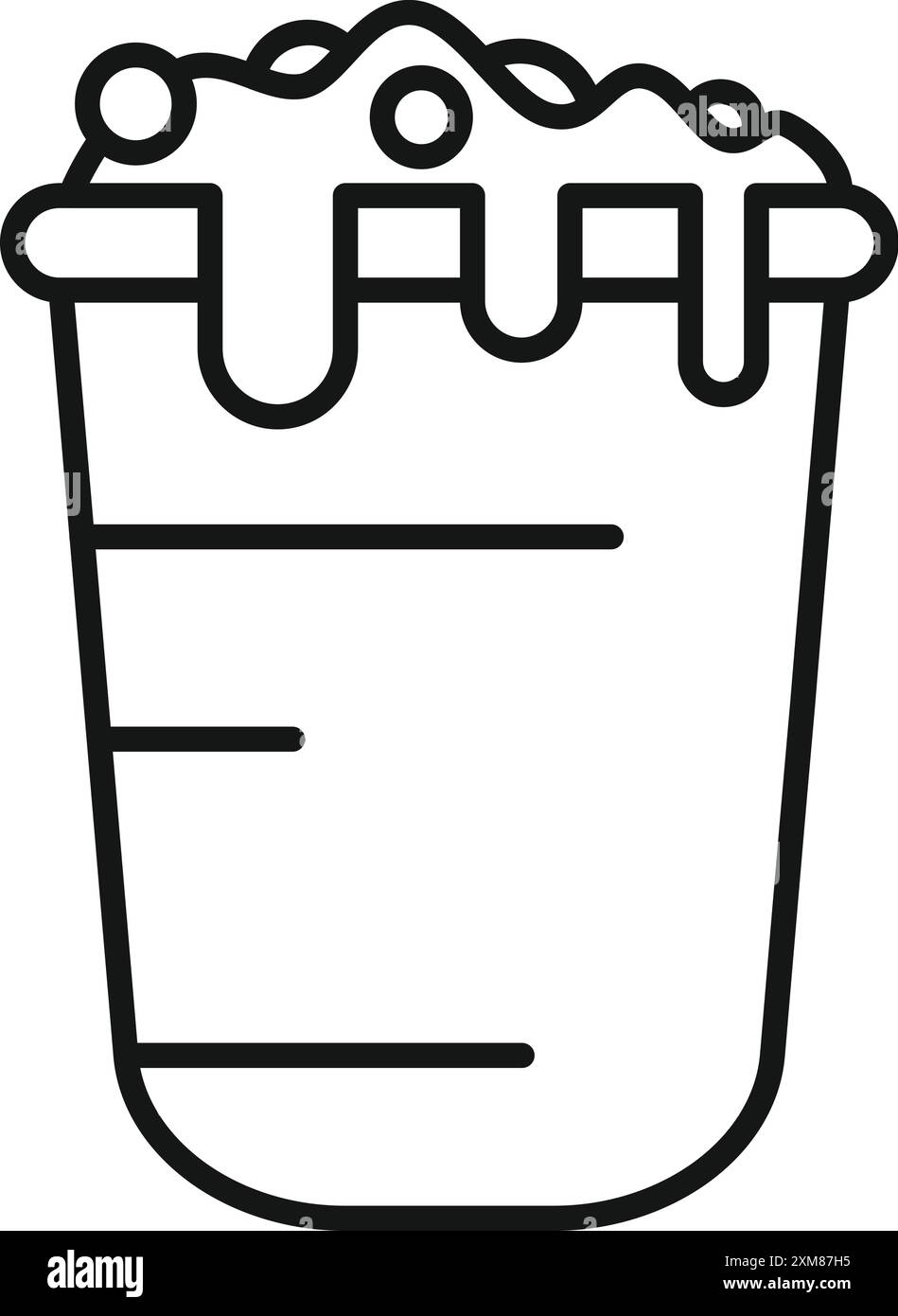 Line icon of a chemistry beaker overflowing with liquid and bubbles ...